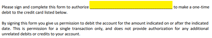 Free 1-Time Credit Card Payment Authorization Form - PDF