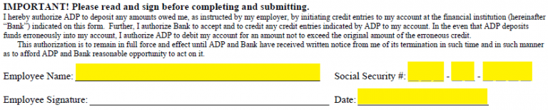 Free ADP Direct Deposit Authorization Form - PDF