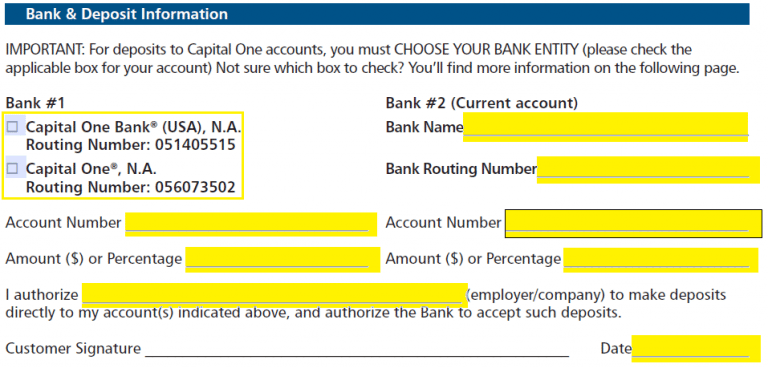 Free Capital One 360 Direct Deposit Authorization Form - PDF