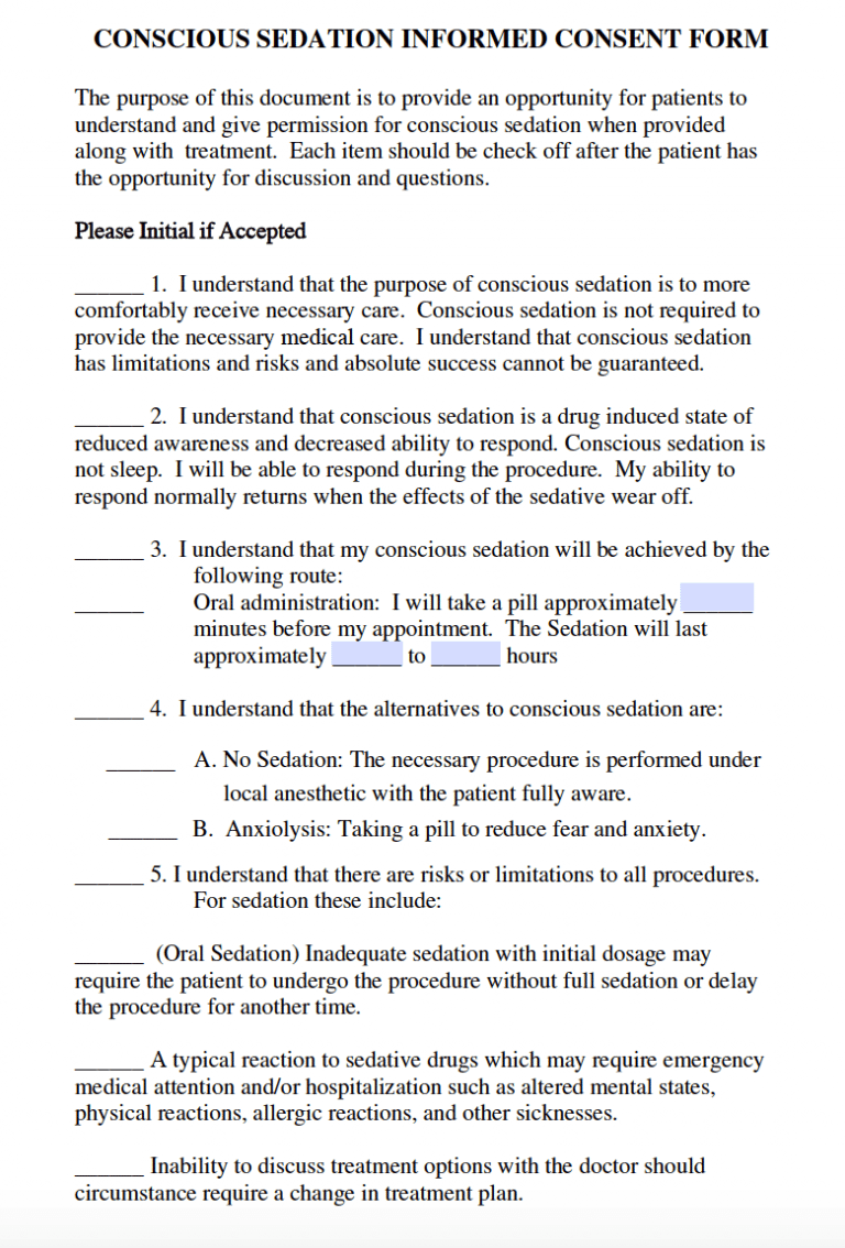 Free Conscious Sedation Consent Form - PDF