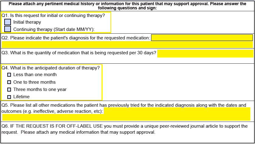 Free EnvisionRX Prior Prescription (Rx) Authorization Form - PDF