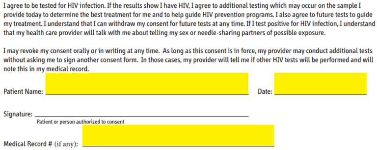 Free HIV Test Patient Consent Form - PDF