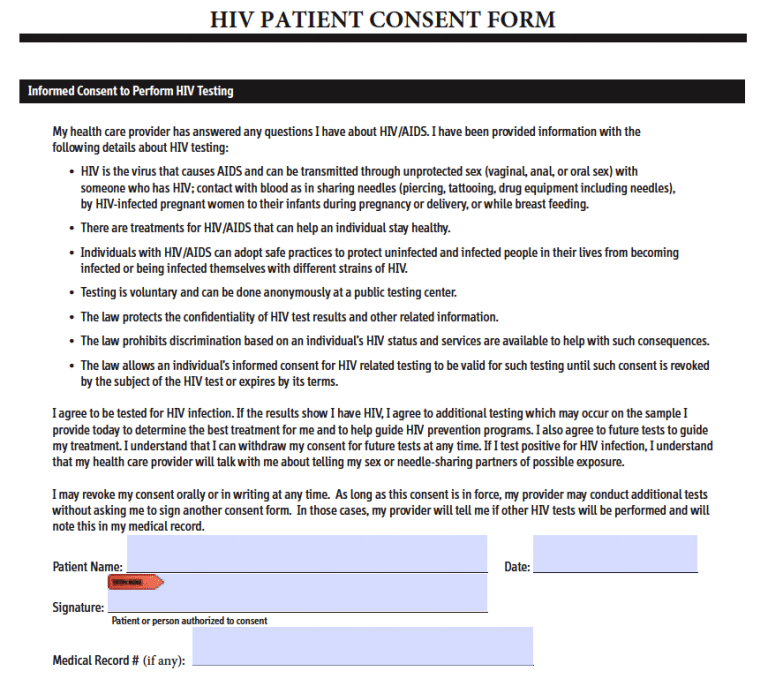 Free HIV Test Patient Consent Form - PDF