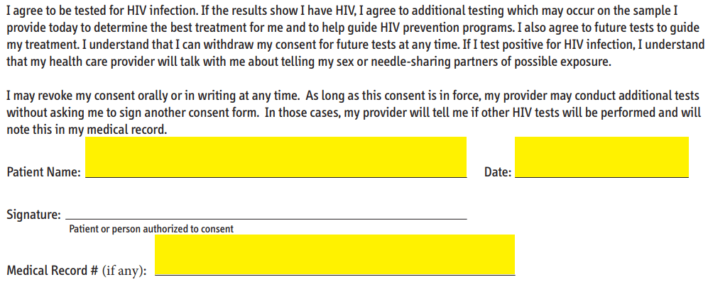Free HIV Test Patient Consent Form - PDF