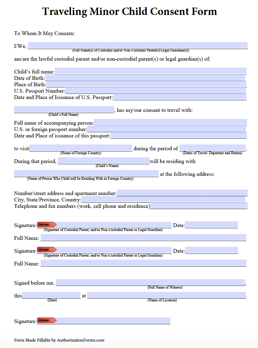 Pdf Notary Printable Child Travel Consent Form Printable Forms Free