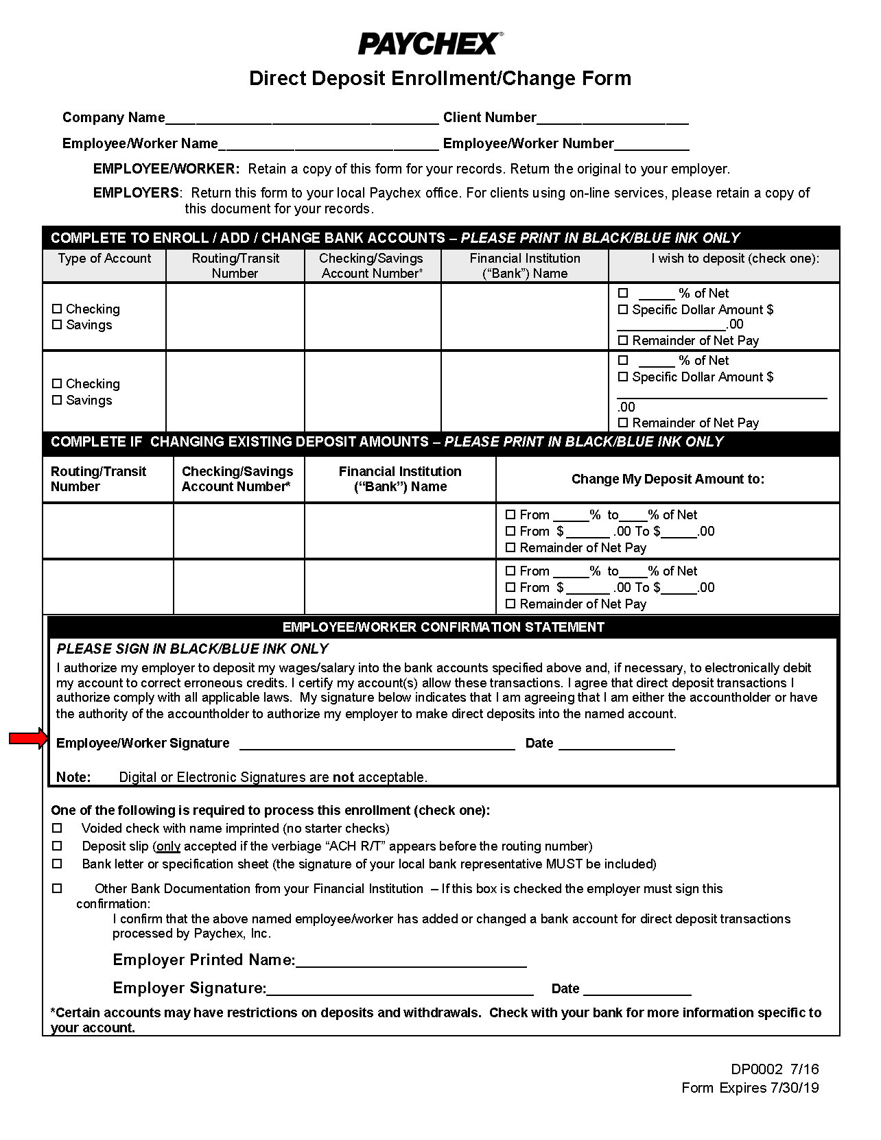 Free Paychex Direct Deposit Authorization Form - PDF