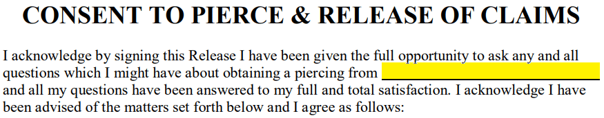 Free Body Piercing Consent Form – For Adults and Minors - PDF - Word