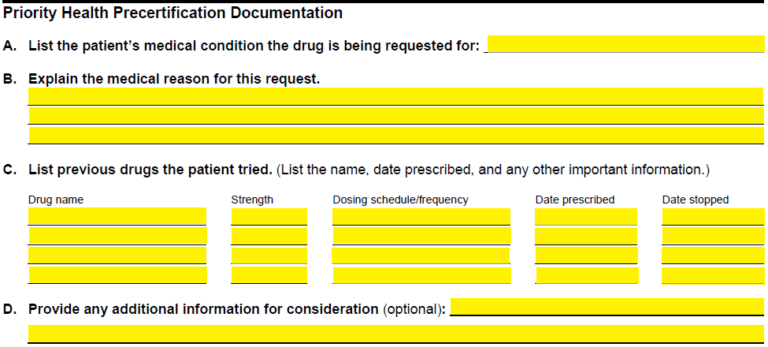 Free PriorityHealth Prior Prescription (Rx) Authorization Form - PDF