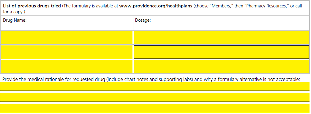 Free Providence Health Prior Prescription (Rx) Authorization Form - PDF