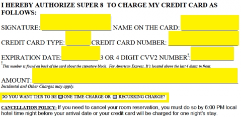 Free Super 8 Motel Credit Card Authorization Form - PDF