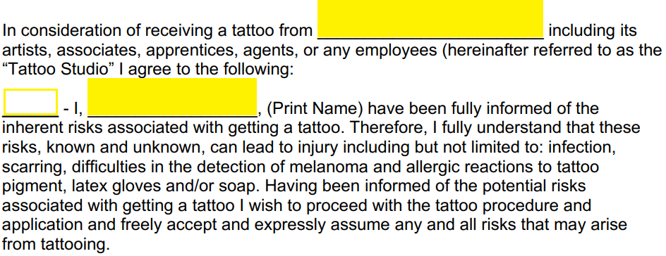 Free Tattoo Consent Form – For Adults and Minors - PDF